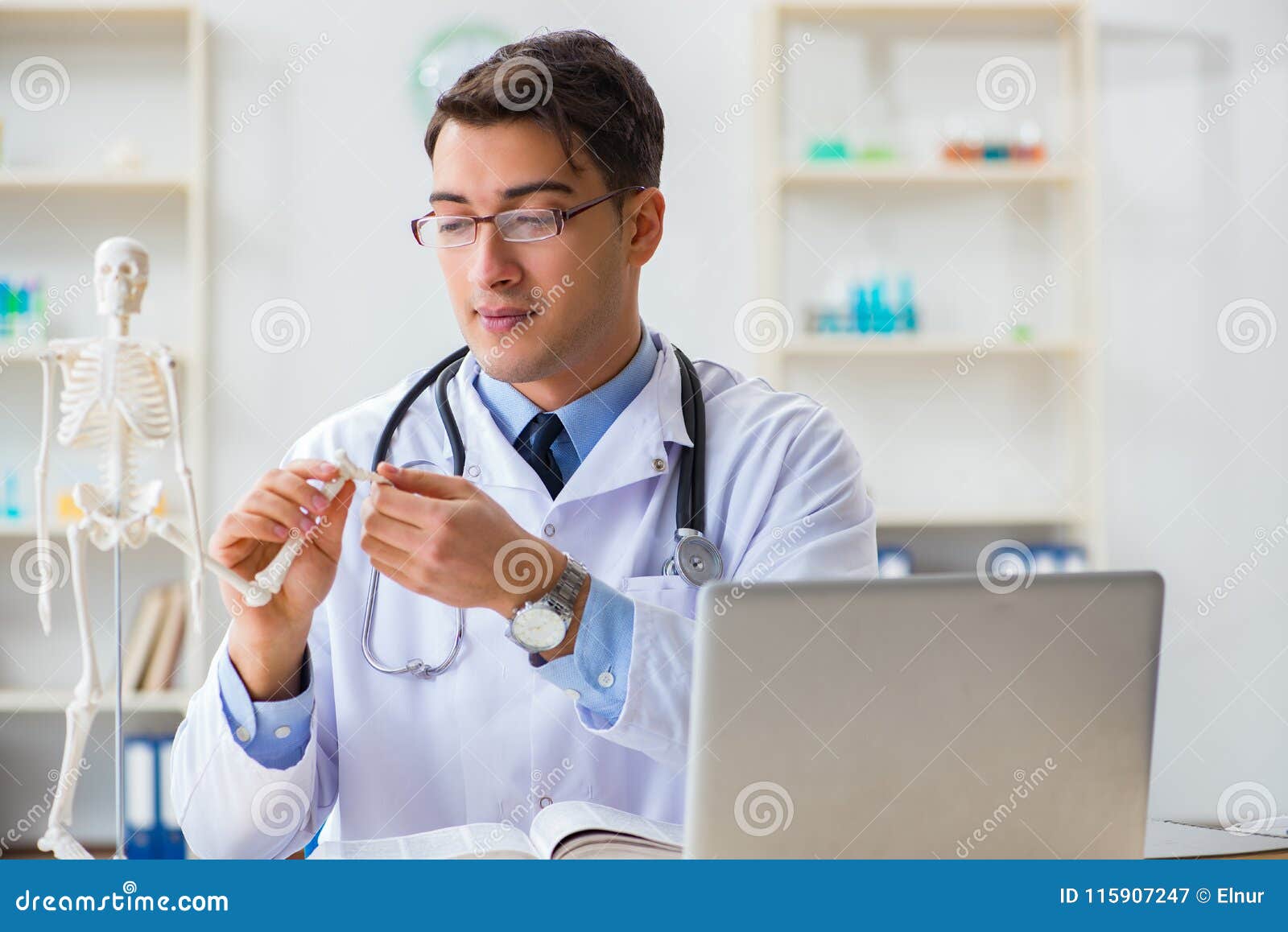 The Doctor Student Studying the Bones of Skeleton Stock Image - Image ...