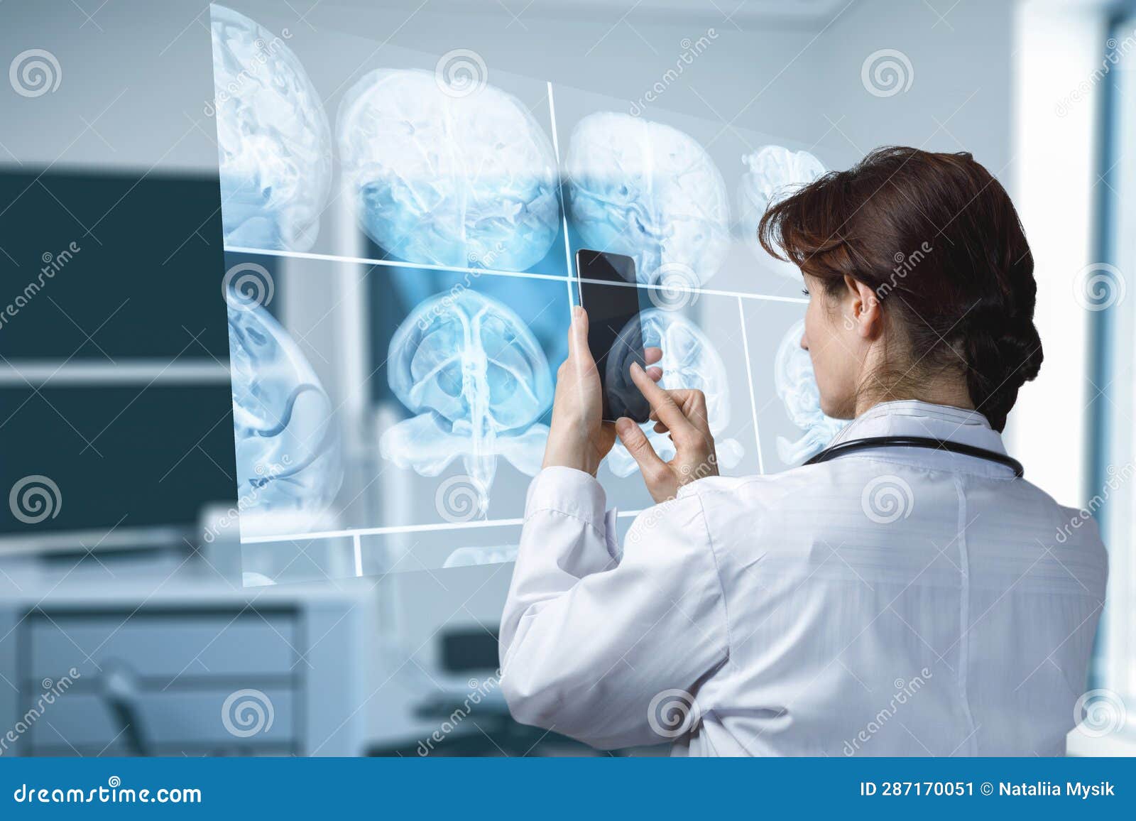 The Doctor Studies X-rays on a Mobile Device Stock Illustration ...