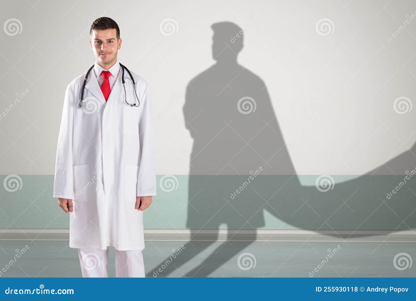 Doctor with Superhero Shadow on Wall Stock Photo - Image of health ...