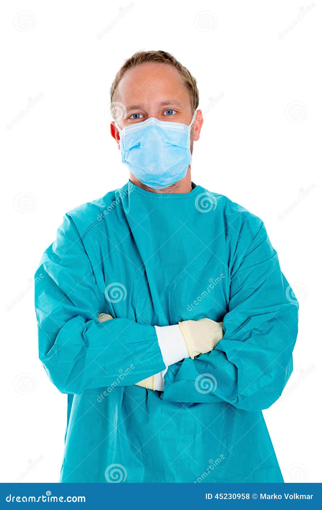 Doctor with Surgical Mask and Green Coat Stock Photo - Image of ...