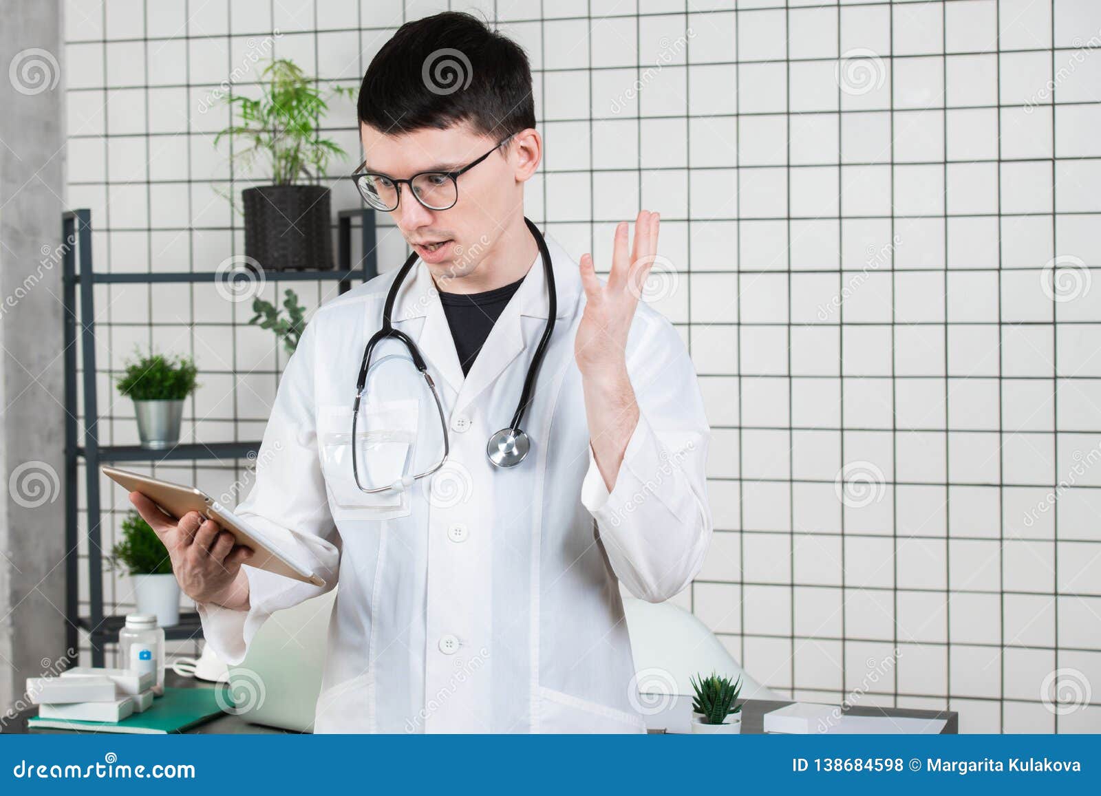 Doctor Surprised, Shocked from Notes on Tablet Stock Photo - Image of ...
