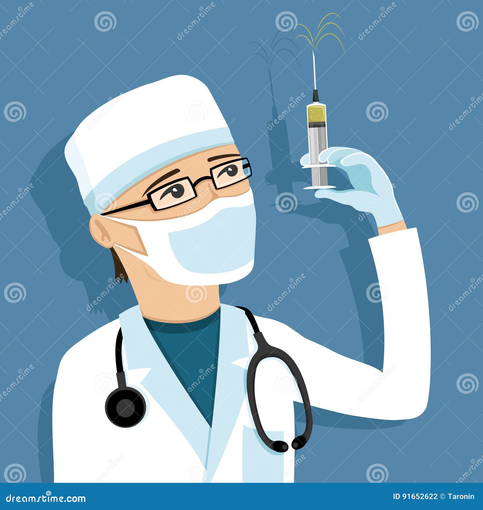Doctor Man With A Syringe. Vaccination And Injection Vector ...