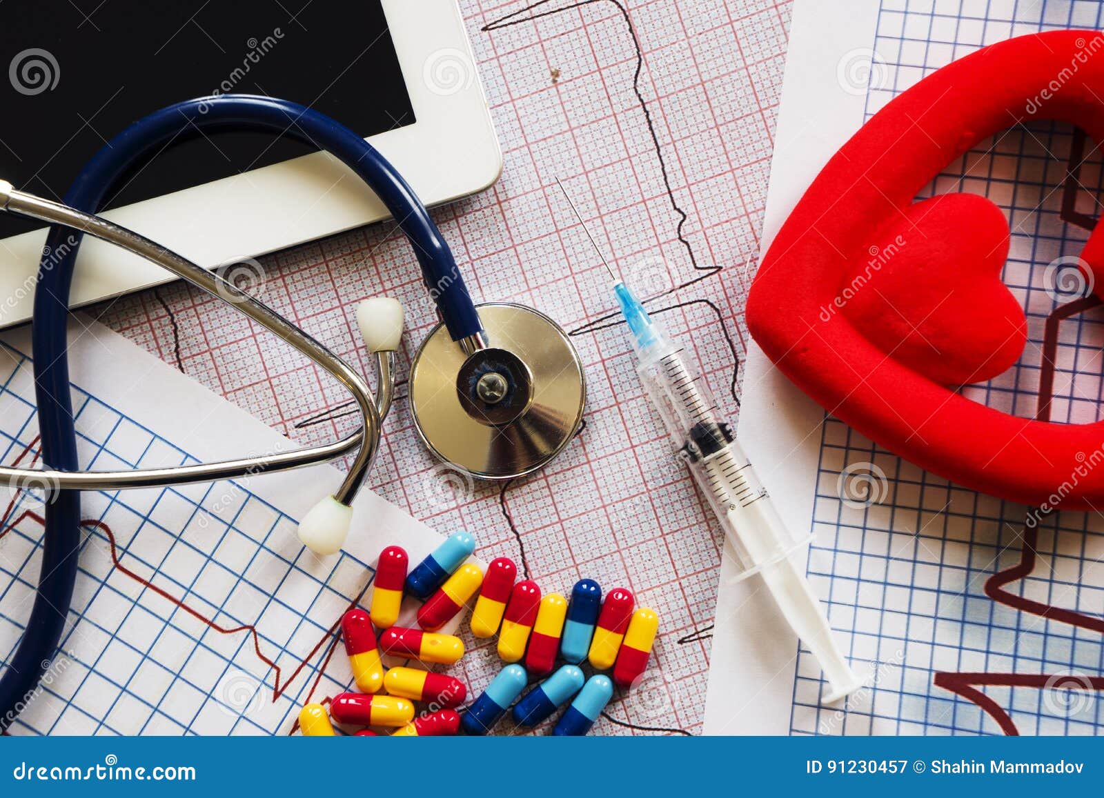 Doctor Table with Medical Items. Stock Image - Image of information ...