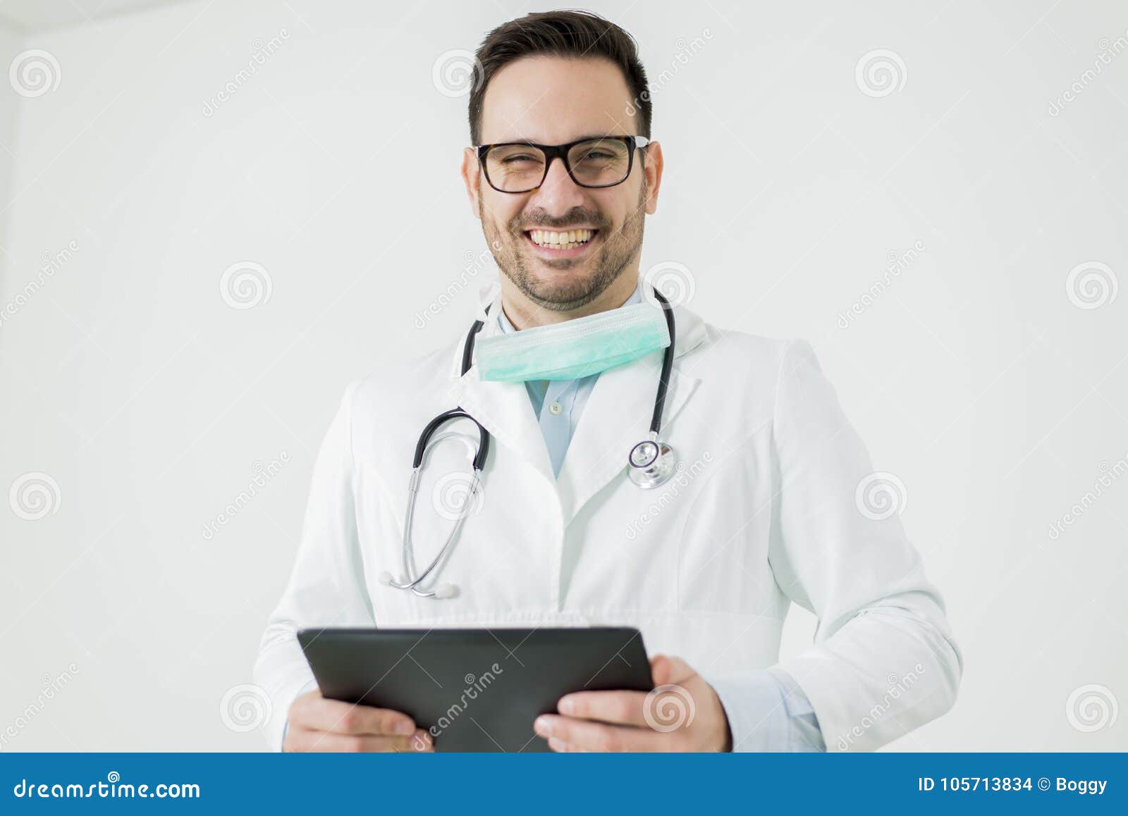 Doctor with Tablet Isolated on White Stock Photo - Image of medicine ...