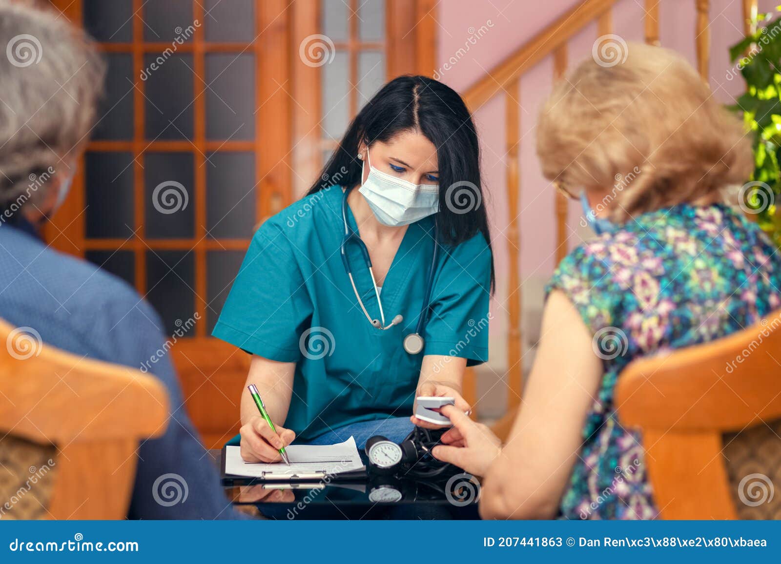 Doctor Testing Senior People Blood Oxygen Using Pulse Oximeter during ...