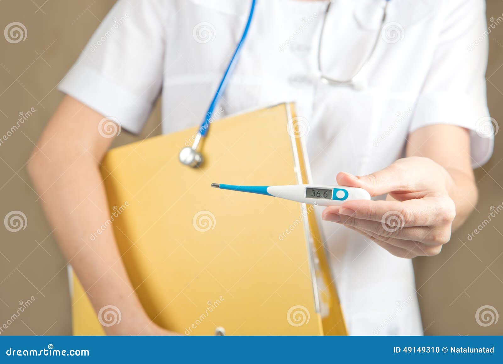 Doctor with thermometer stock photo. Image of medical - 49149310