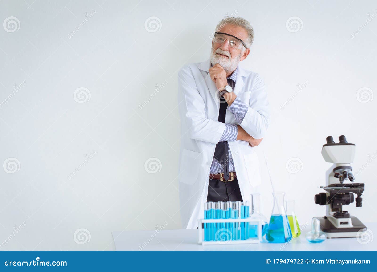 Doctor Thinking in Hospital Science Laboratory with White Space for ...