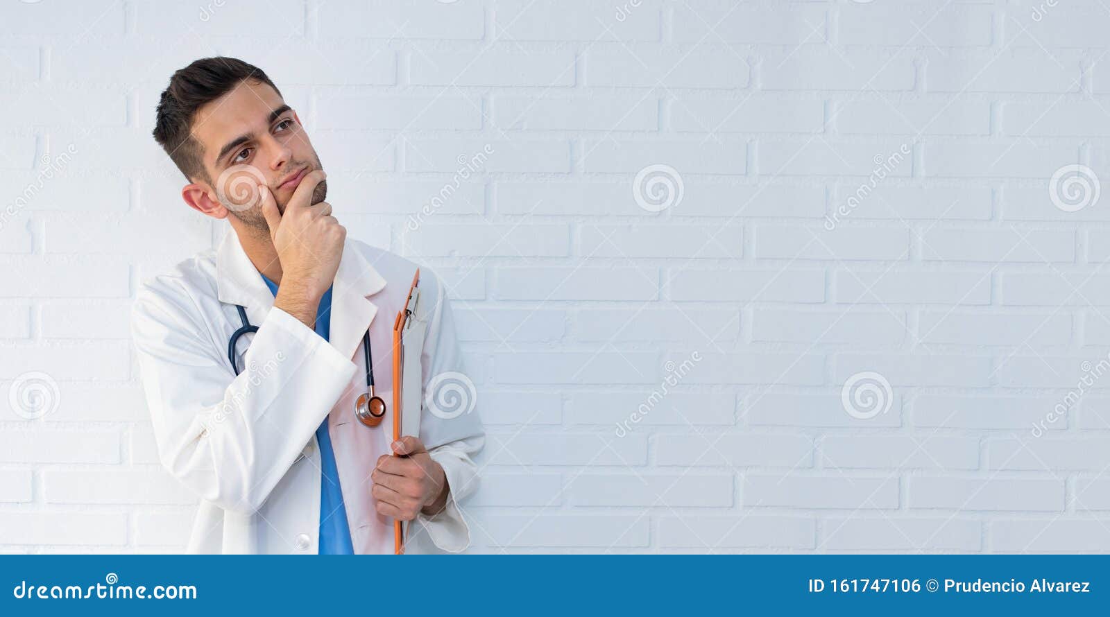 Doctor Thinking about White Brick Stock Photo - Image of medicine ...