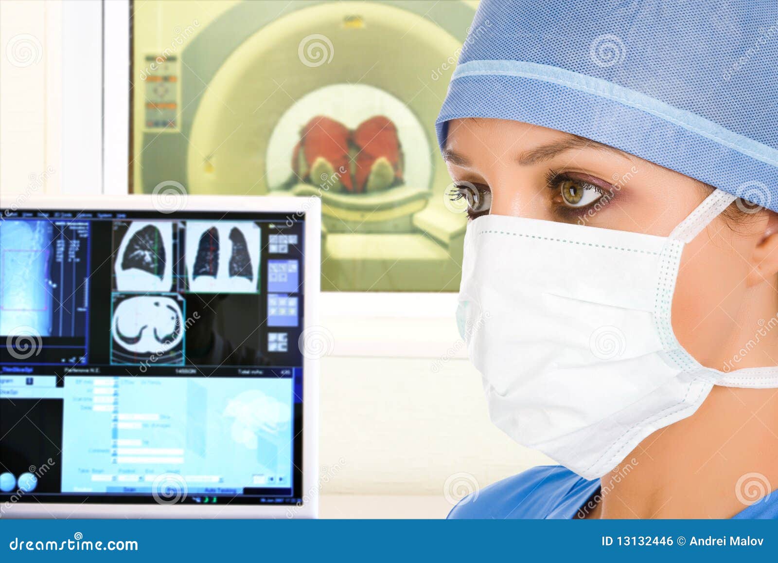 Doctor and Tomographic Scanner in Hospital Stock Photo - Image of ...