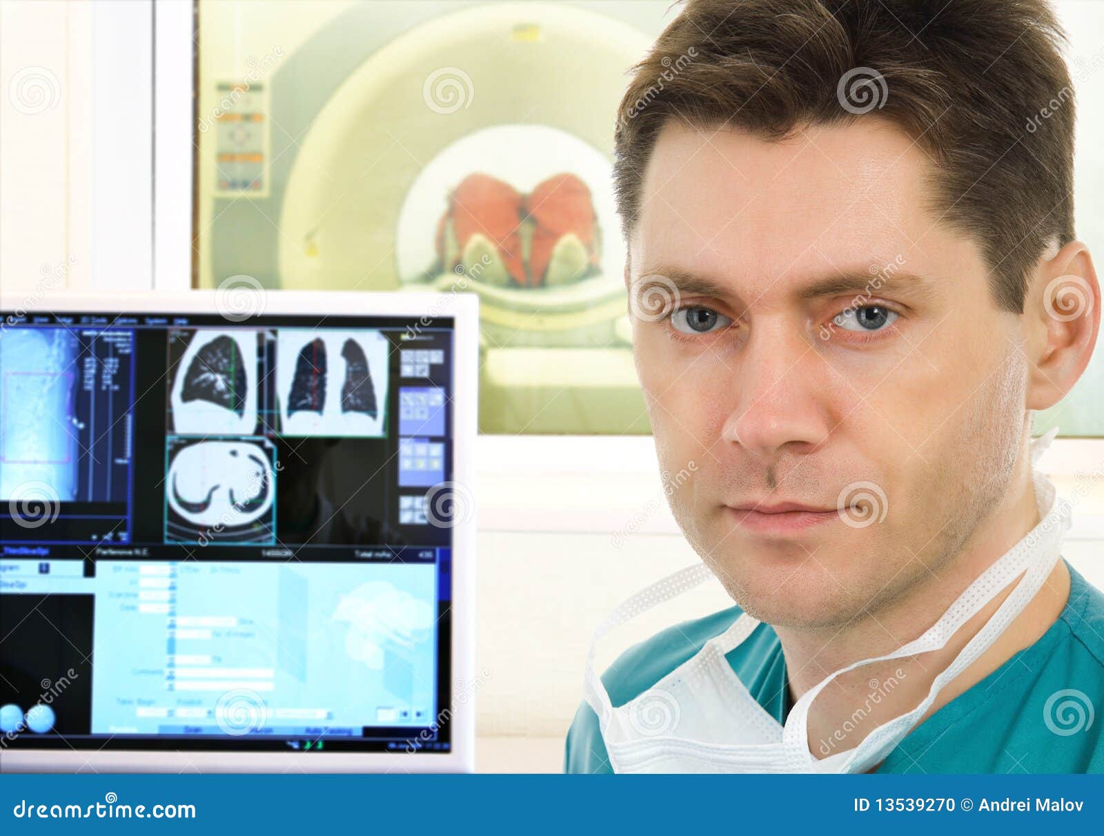 Doctor and Tomographic Scanner in Hospital Stock Photo - Image of ...