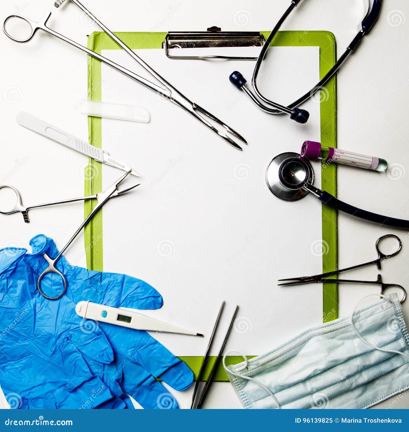 Doctor Tools on Blue Surface. Stock Image - Image of diagnosis, desk ...