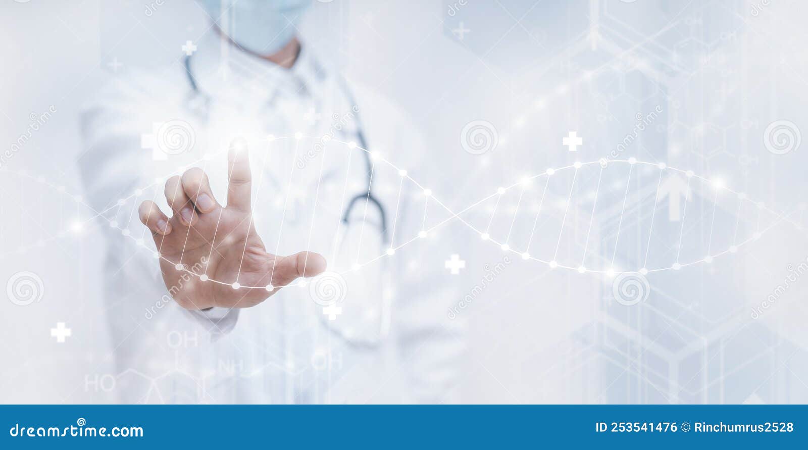 Doctor Touch Touch Presenting DNA Molecule Research on the White ...