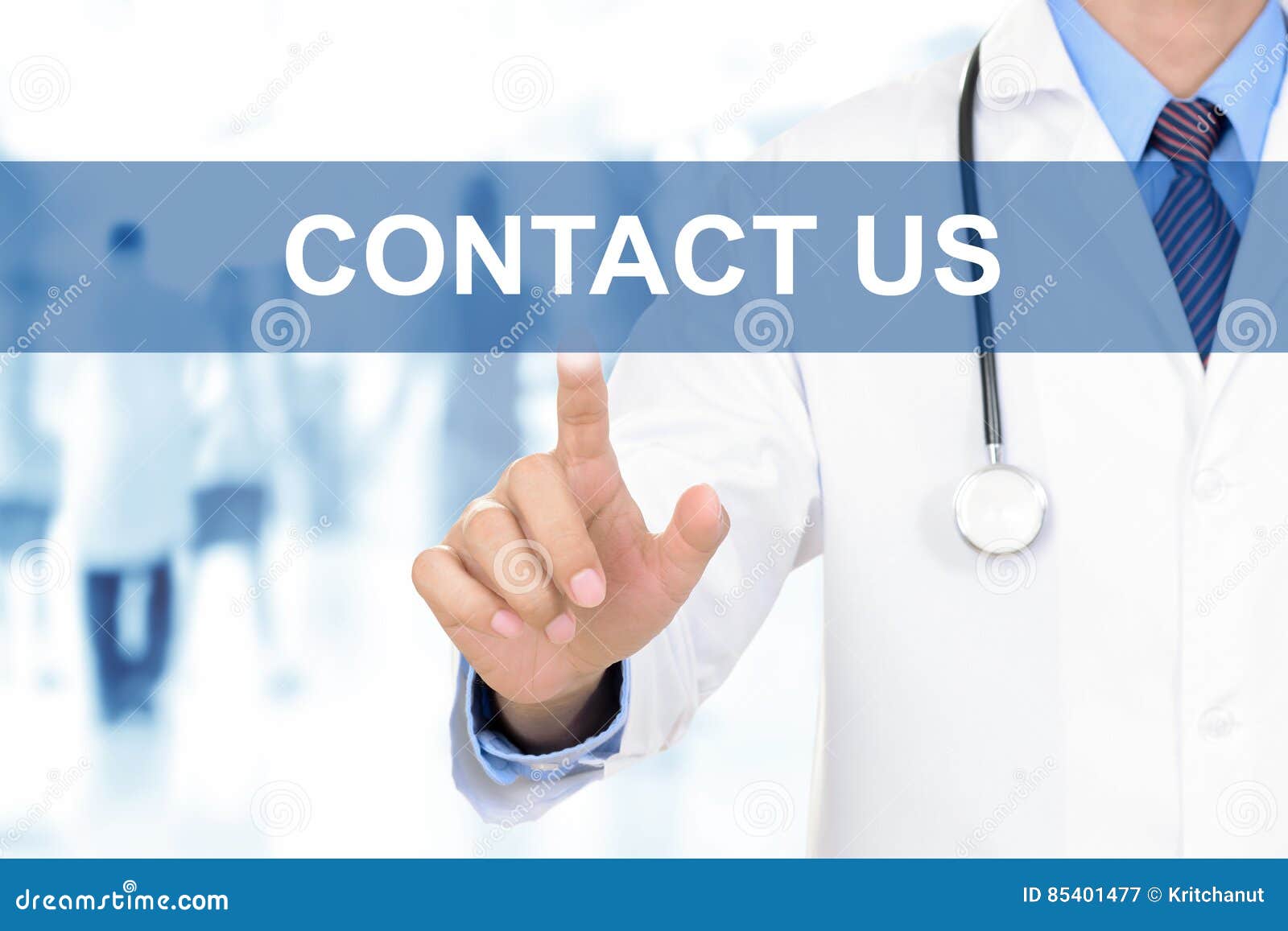 Doctor Touching CONTACT US Sign on Virtual Screen Stock Image - Image ...