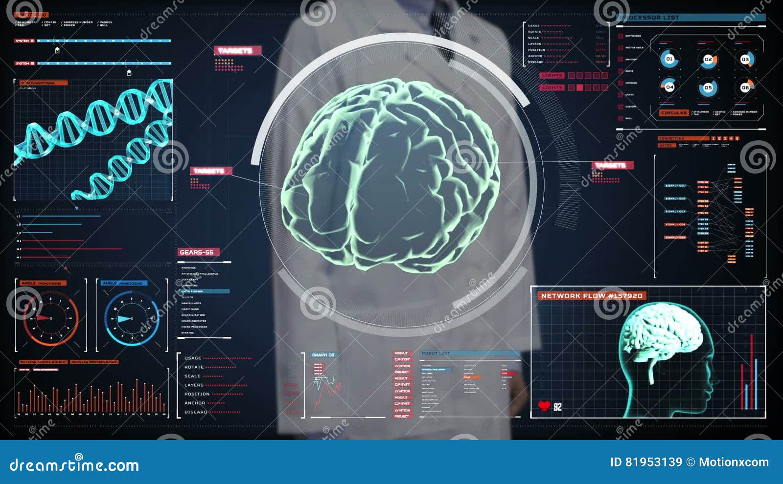 Doctor Touching Digital Screen, Scanning Brain in Digital Display ...