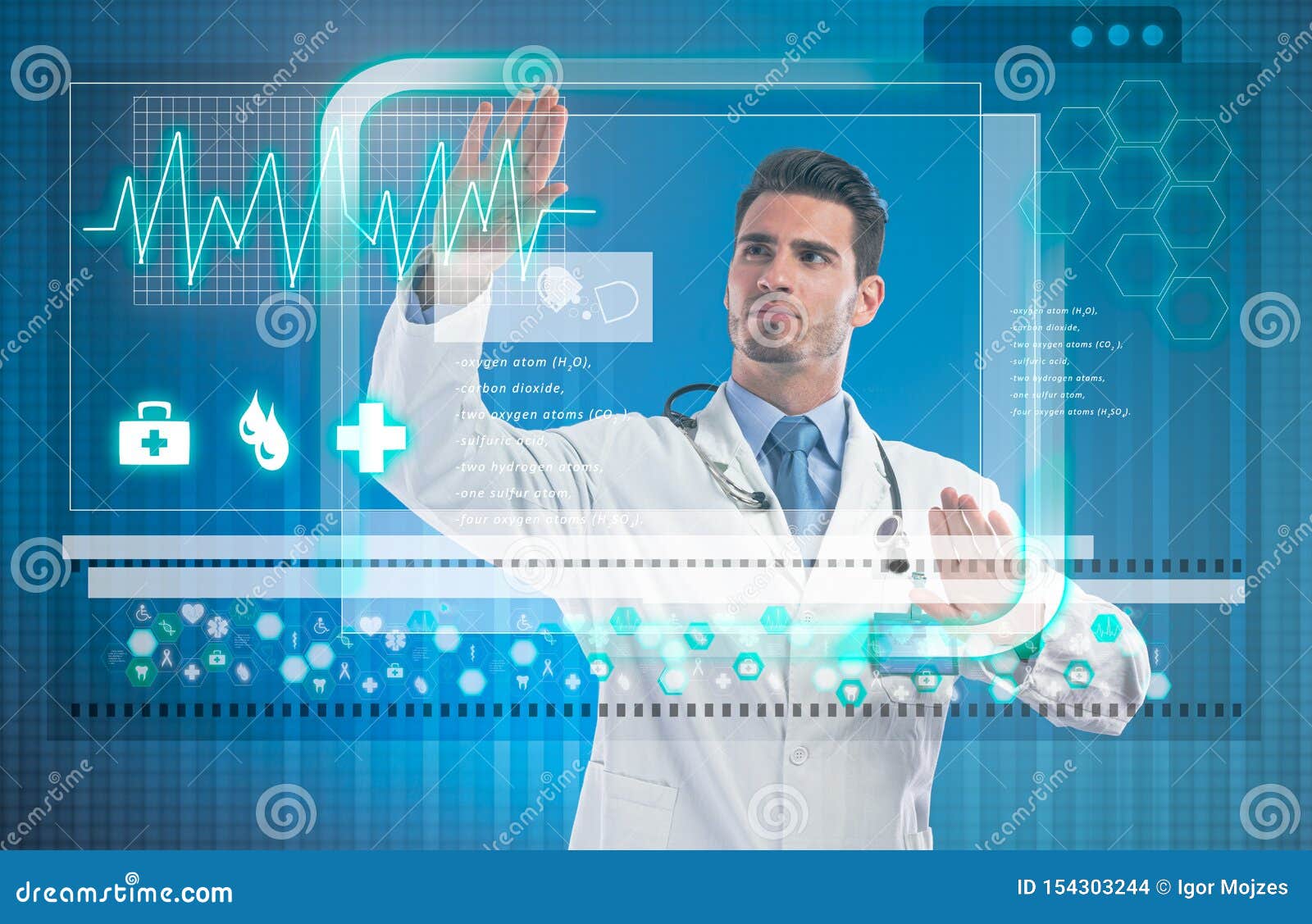 Doctor Touching Virtual Screen Stock Photo - Image of future, heart ...