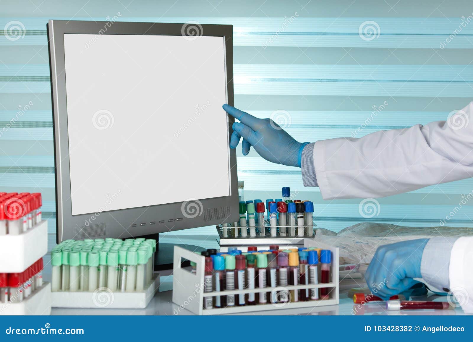 Doctor Touching White Screen in Computer of the Laboratory Stock Photo ...