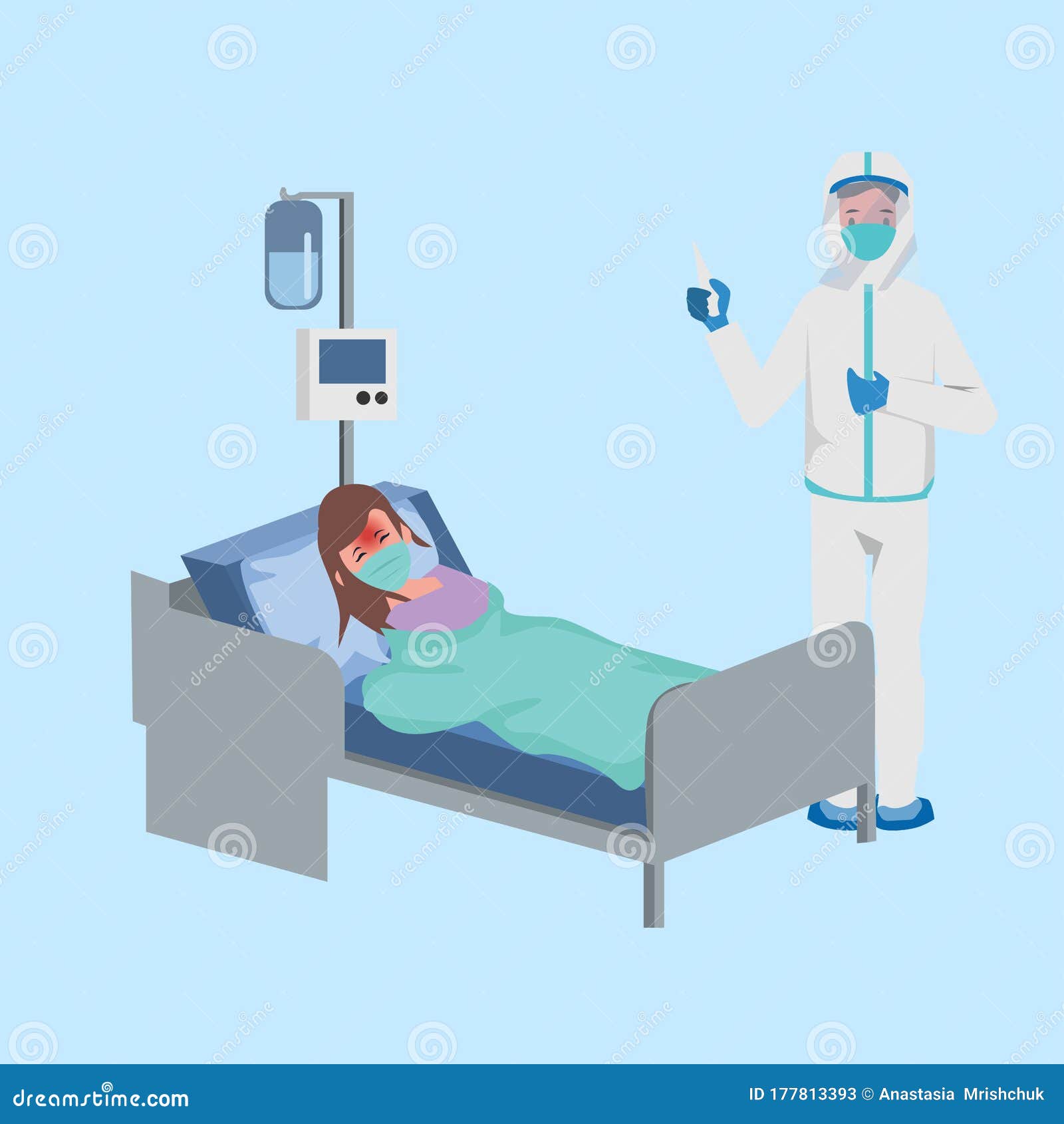 Doctor Treating a Patient with Fever. Vector Illustration Stock ...