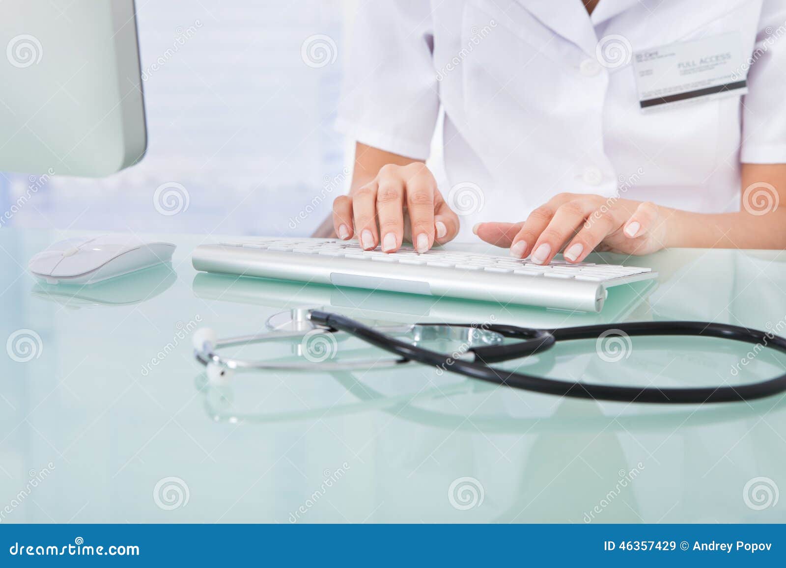 Doctor Typing on Computer Keyboard in Clinic Stock Image - Image of ...