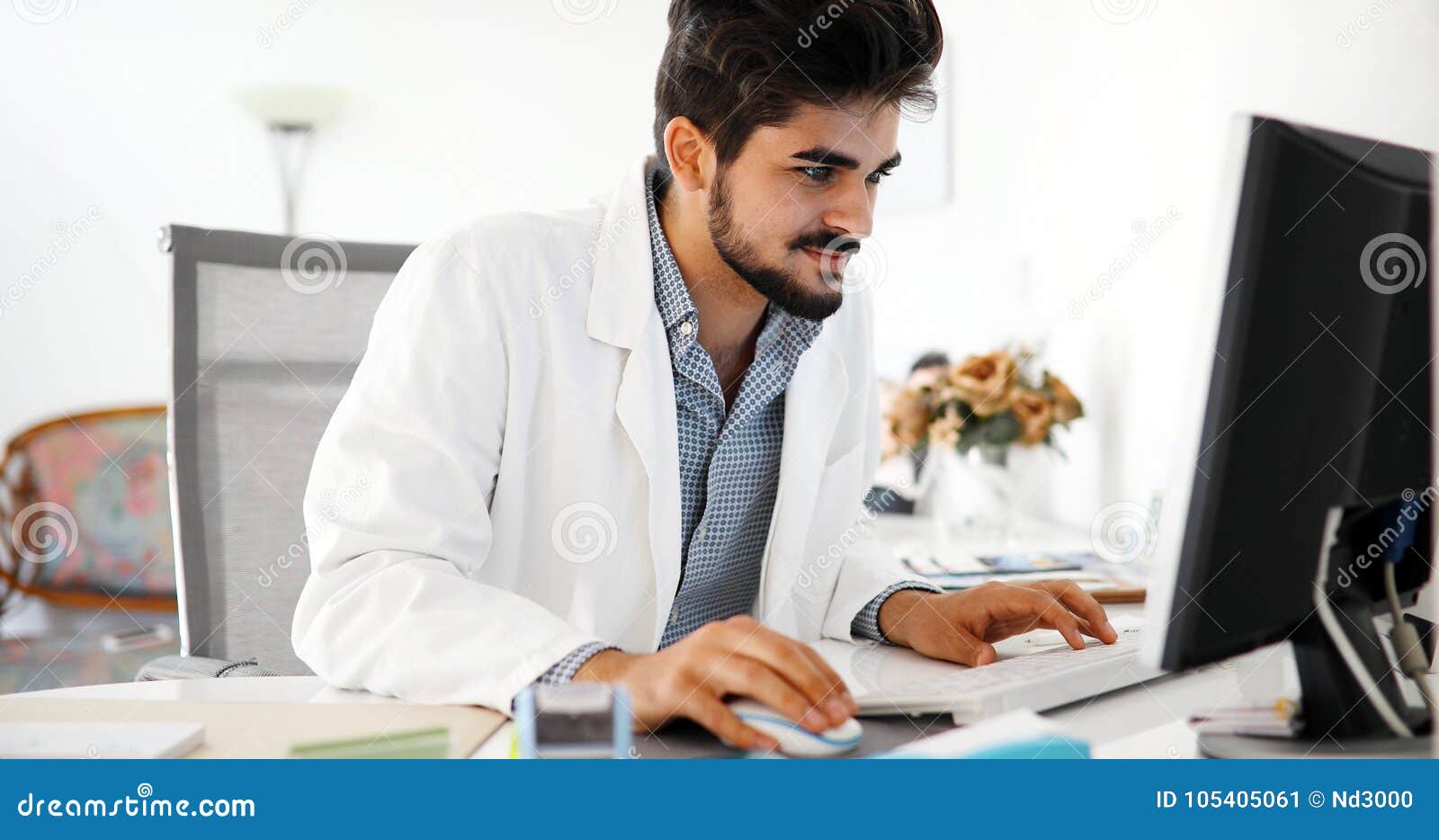 Doctor Typing and Using His Computer Stock Image - Image of ...