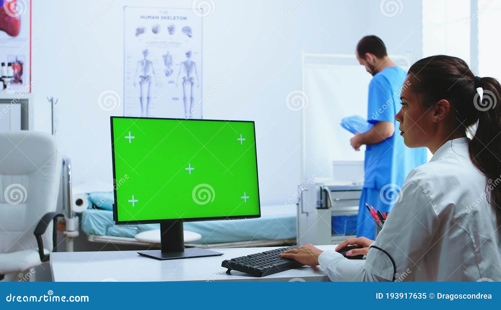 Doctor Using Computer with Green Screen Display Stock Image - Image of ...