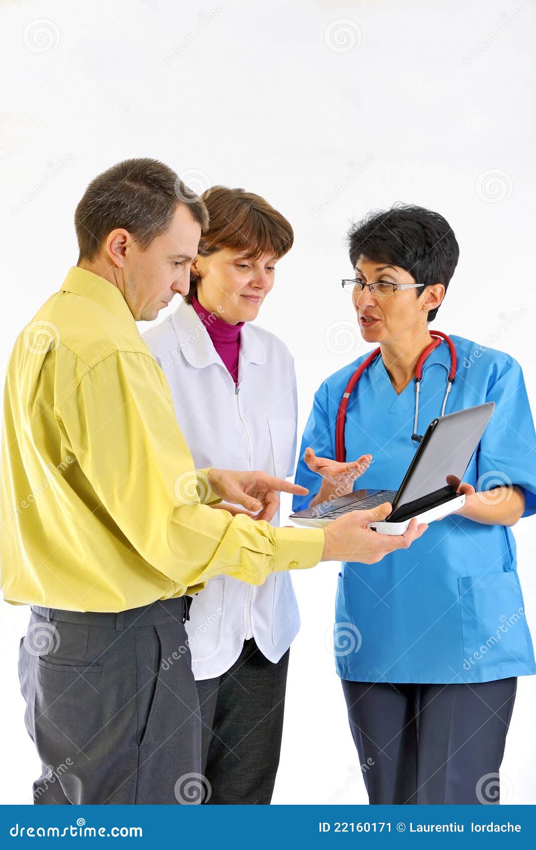 Doctor Using Computer and Reviewing Medical Report Stock Image - Image ...