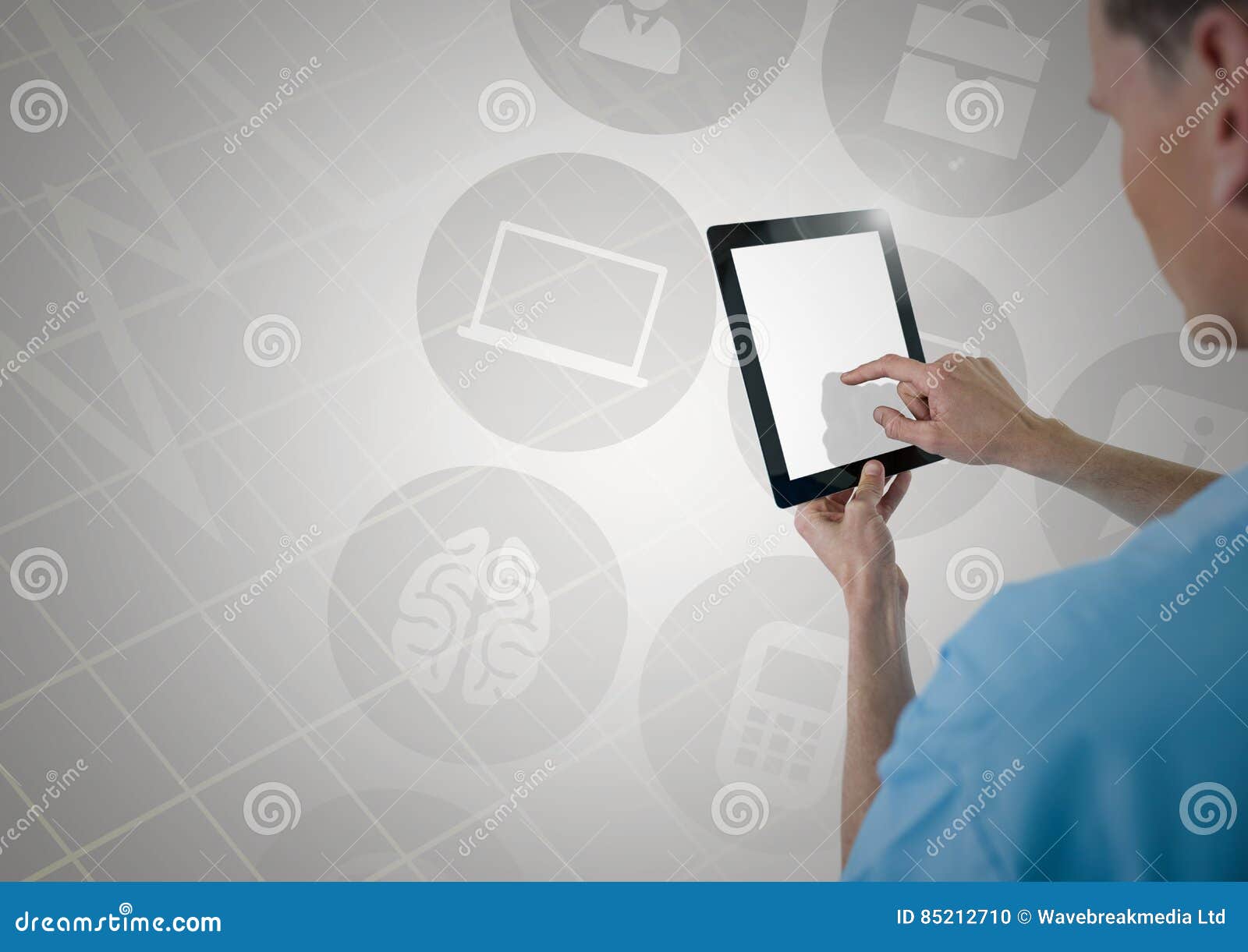 Doctor Using Digital Tablet Against Digitally Generated Icons Stock ...