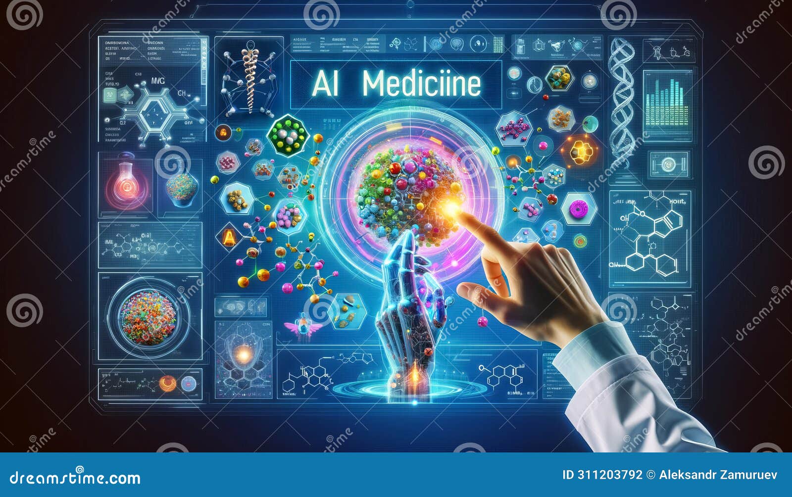 Doctor Using High Tech Diagnostic Hologram Panel for Science Genetic ...