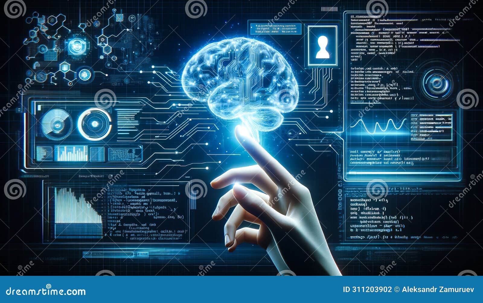 Doctor Using High Tech Diagnostic Panel Hologram Human Brain. Modern ...