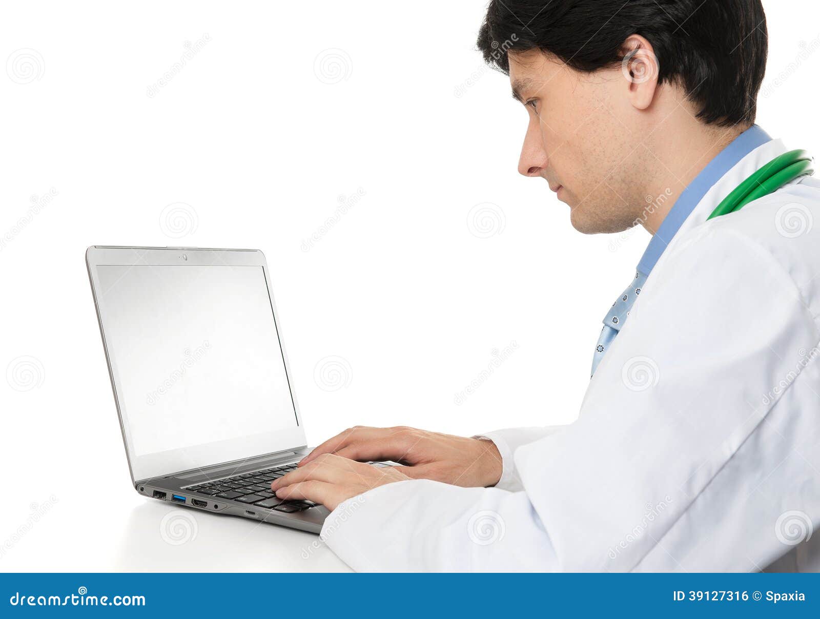 Doctor Using His Laptop Computer Stock Photo - Image of handsome, white ...