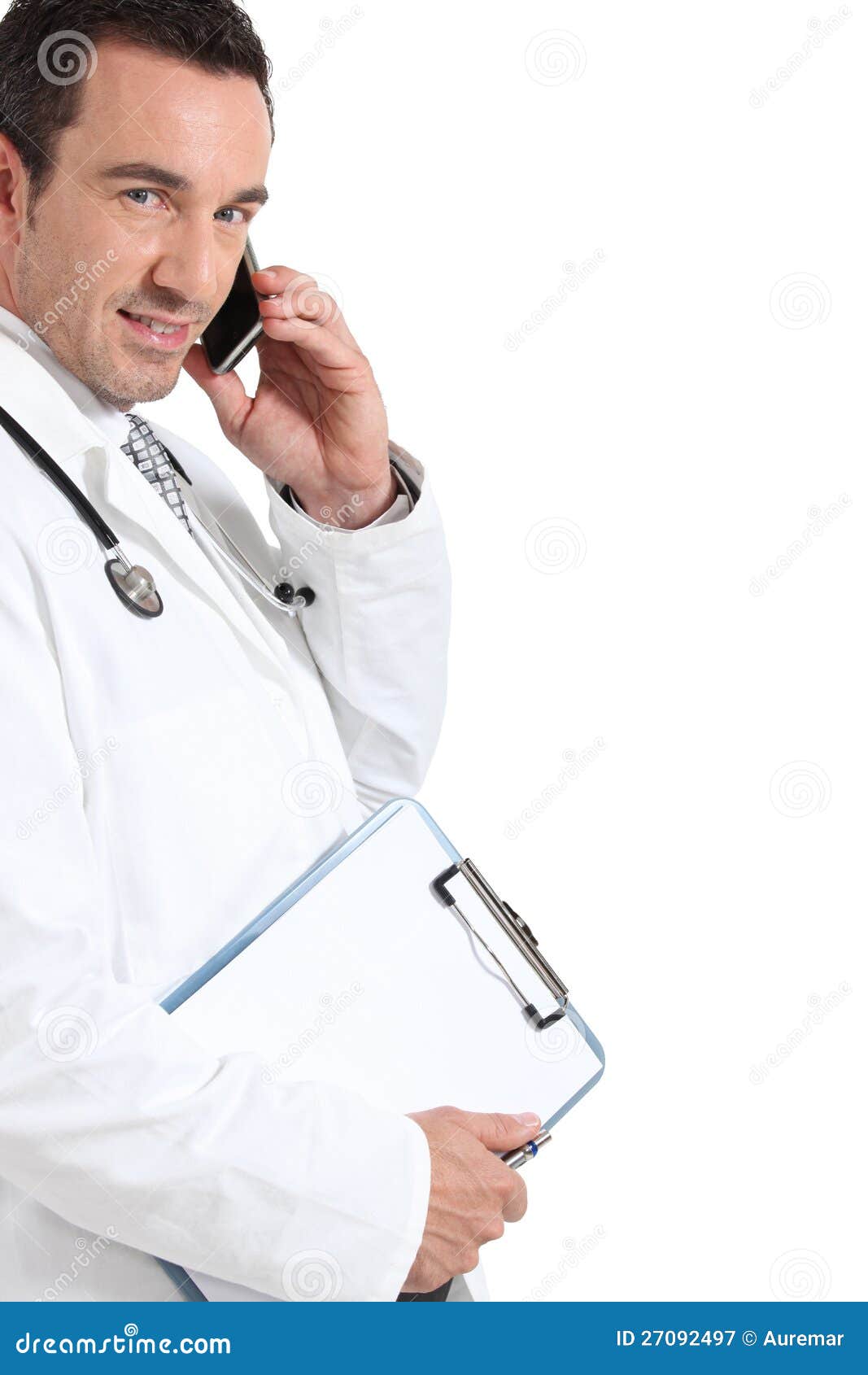 Doctor using his phone stock image. Image of frontview - 27092497