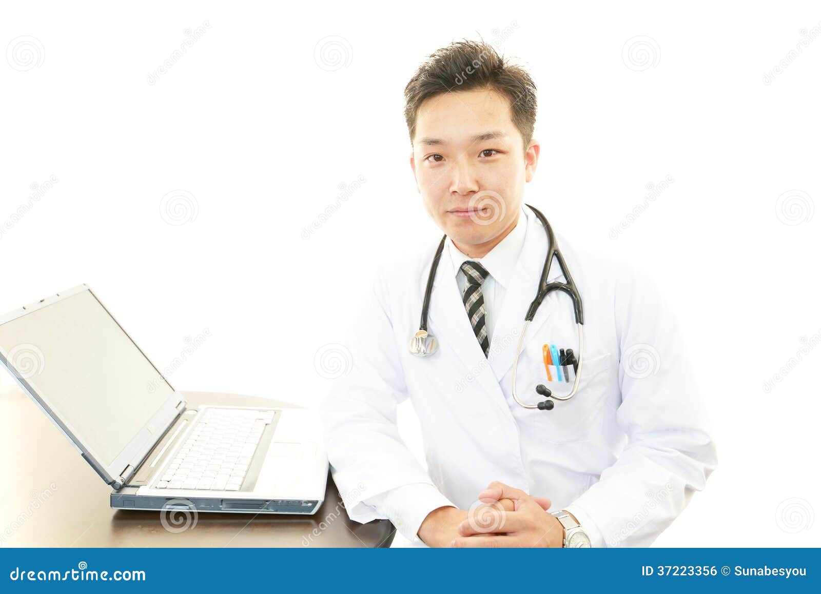 Doctor using laptop stock photo. Image of hair, copy - 37223356