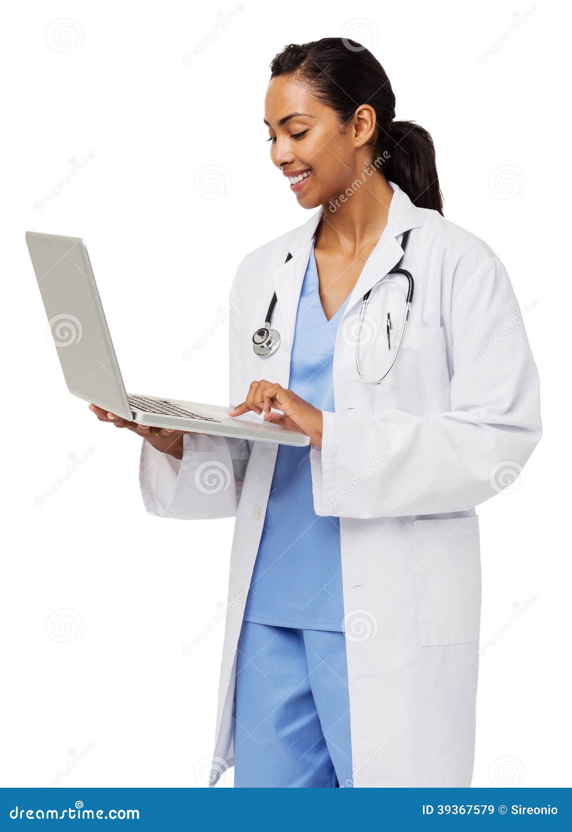 Doctor Using Laptop Over White Background Stock Image - Image of asian ...
