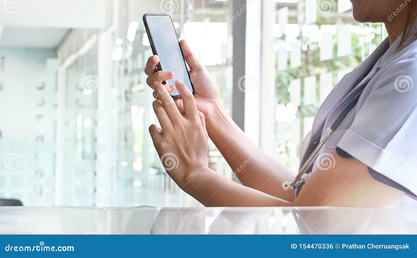 Doctor Using Smartphone with Empty Screen Display and Close Up Shot ...
