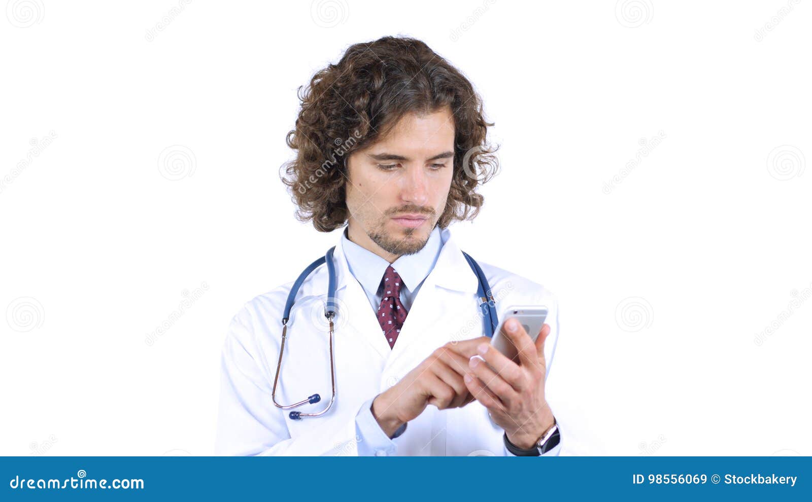 Doctor using smartphone stock image. Image of physician - 98556069
