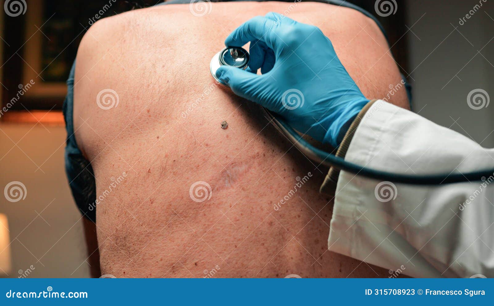 Doctor Using Stethoscope in the Back of a Patient for Lung Check Stock ...