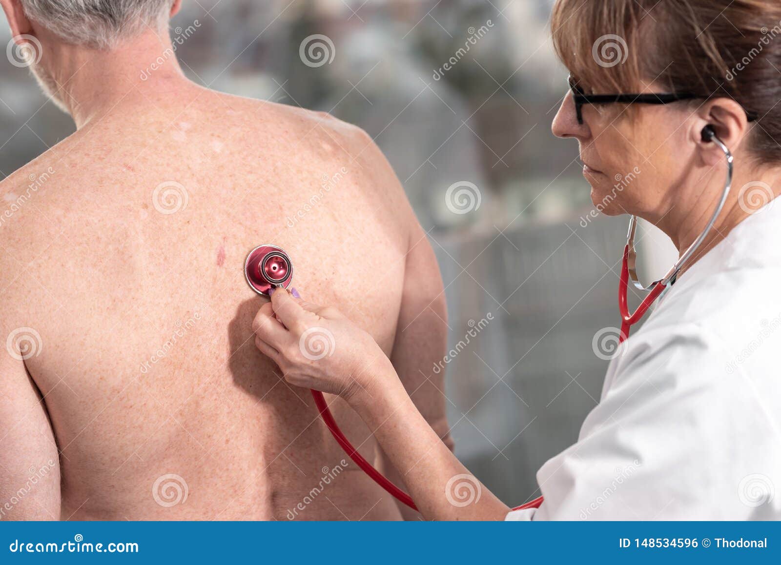 Doctor Using Stethoscope To Exam Patient Stock Photo - Image of ...