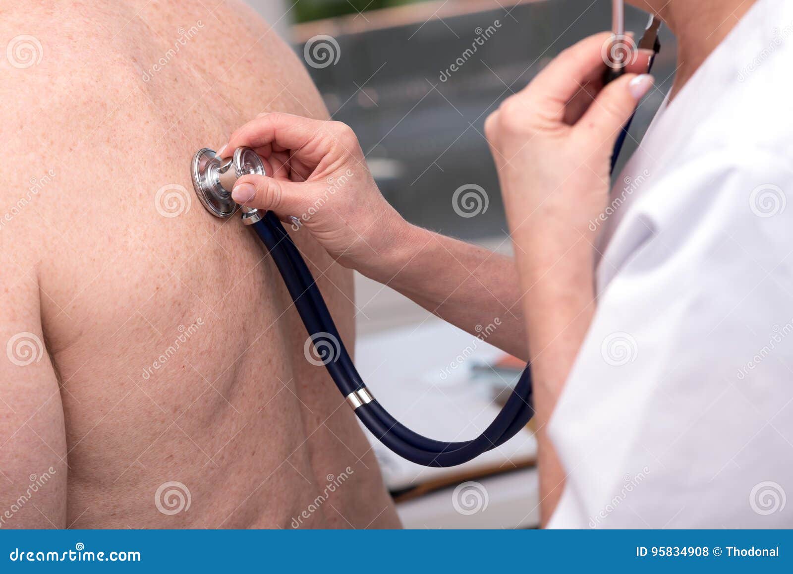 Doctor Using Stethoscope To Exam Patient Stock Photo - Image of office ...