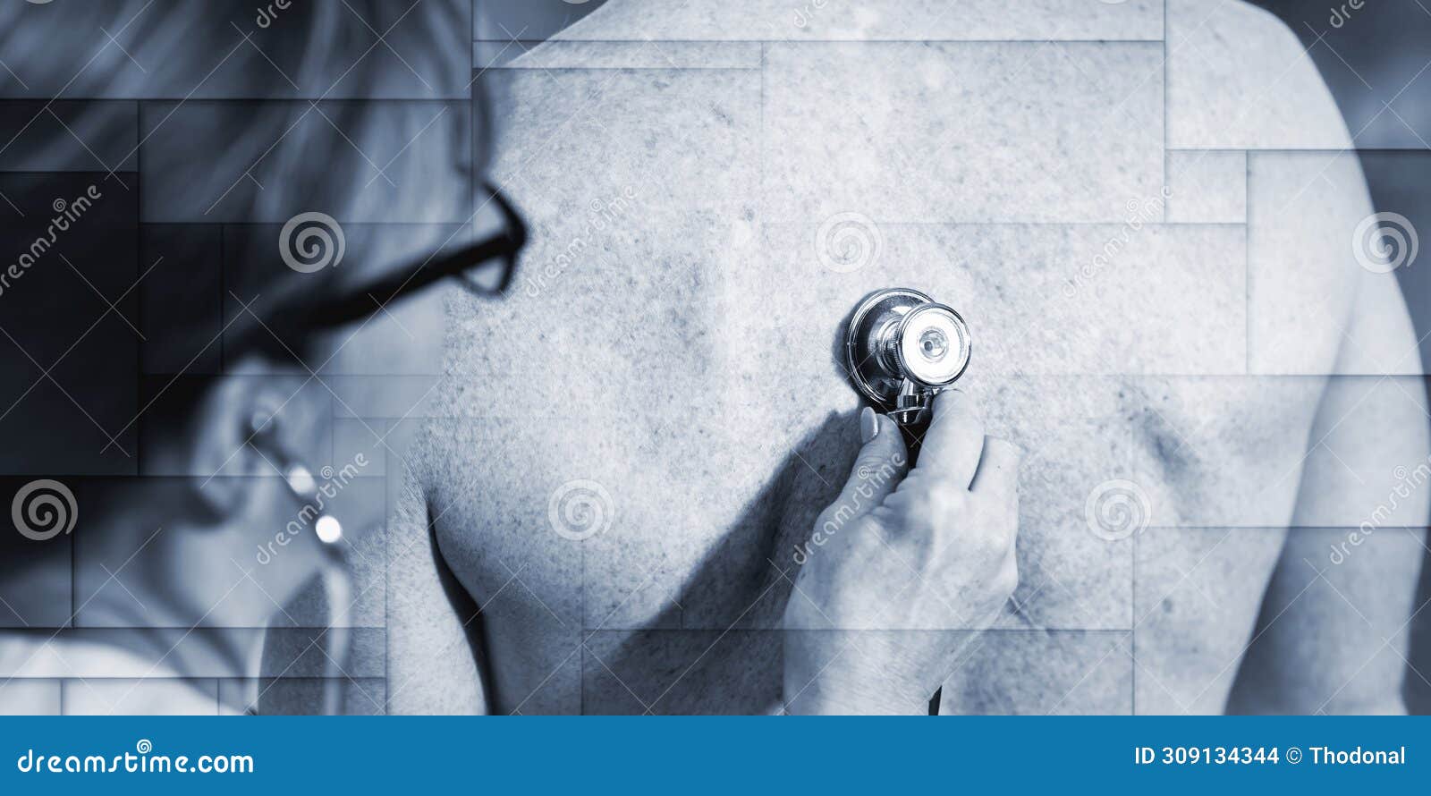 Doctor Using Stethoscope To Exam Patient, Geometric Pattern Stock ...