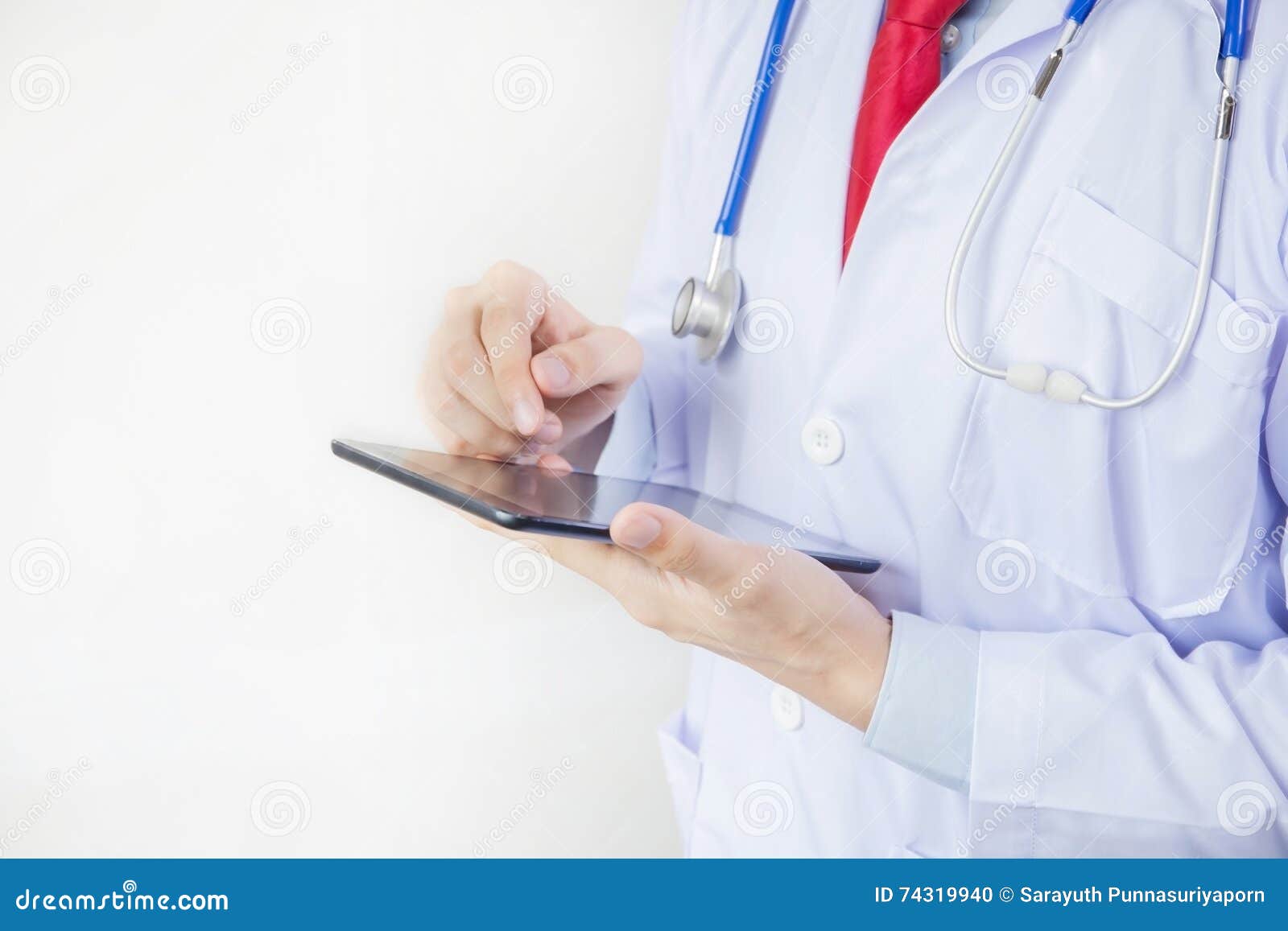 Doctor Using Tablet in White Isolated Background Stock Photo - Image of ...