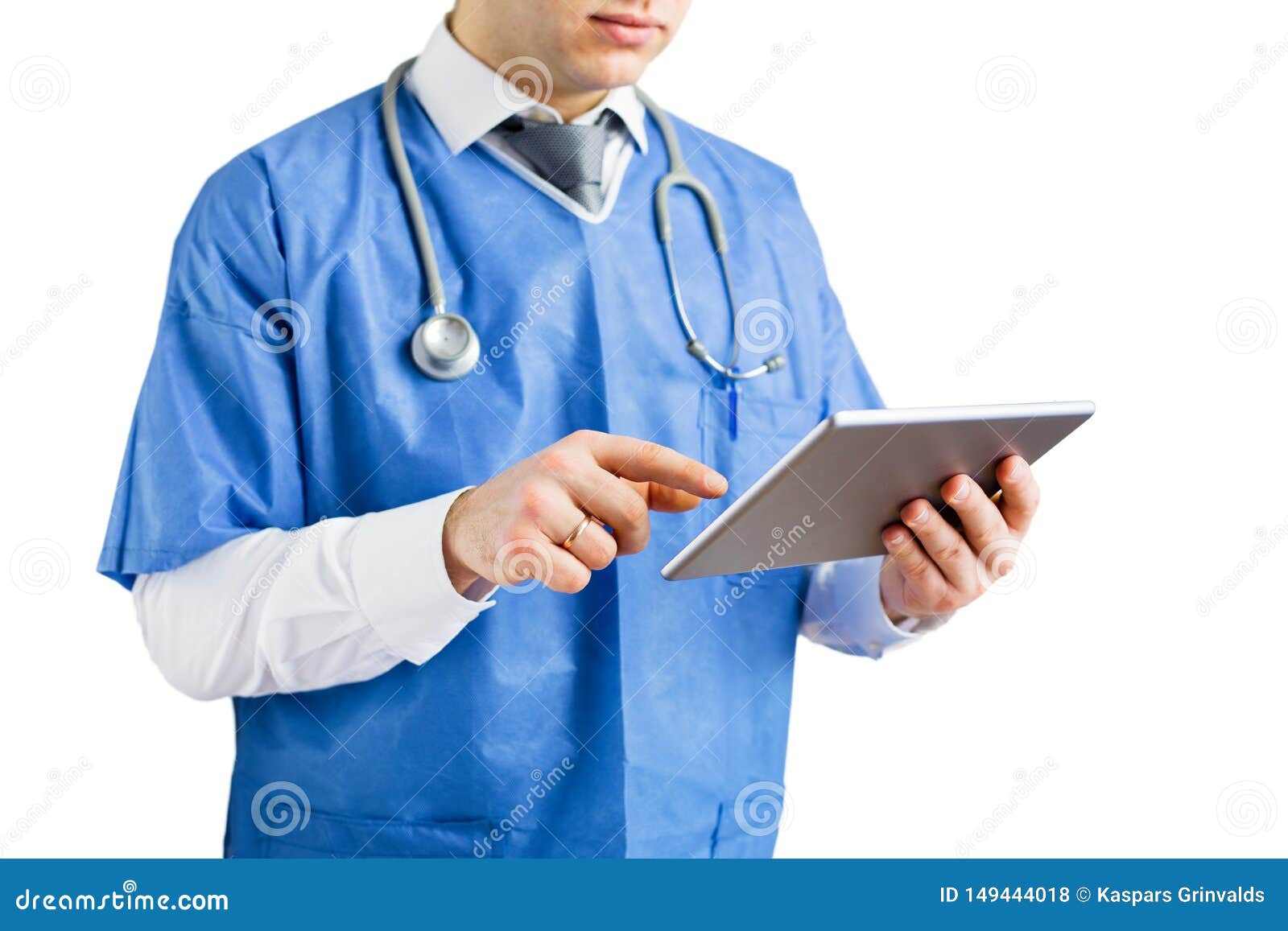 Doctor Using Technology, Isolated on White Background Stock Photo ...