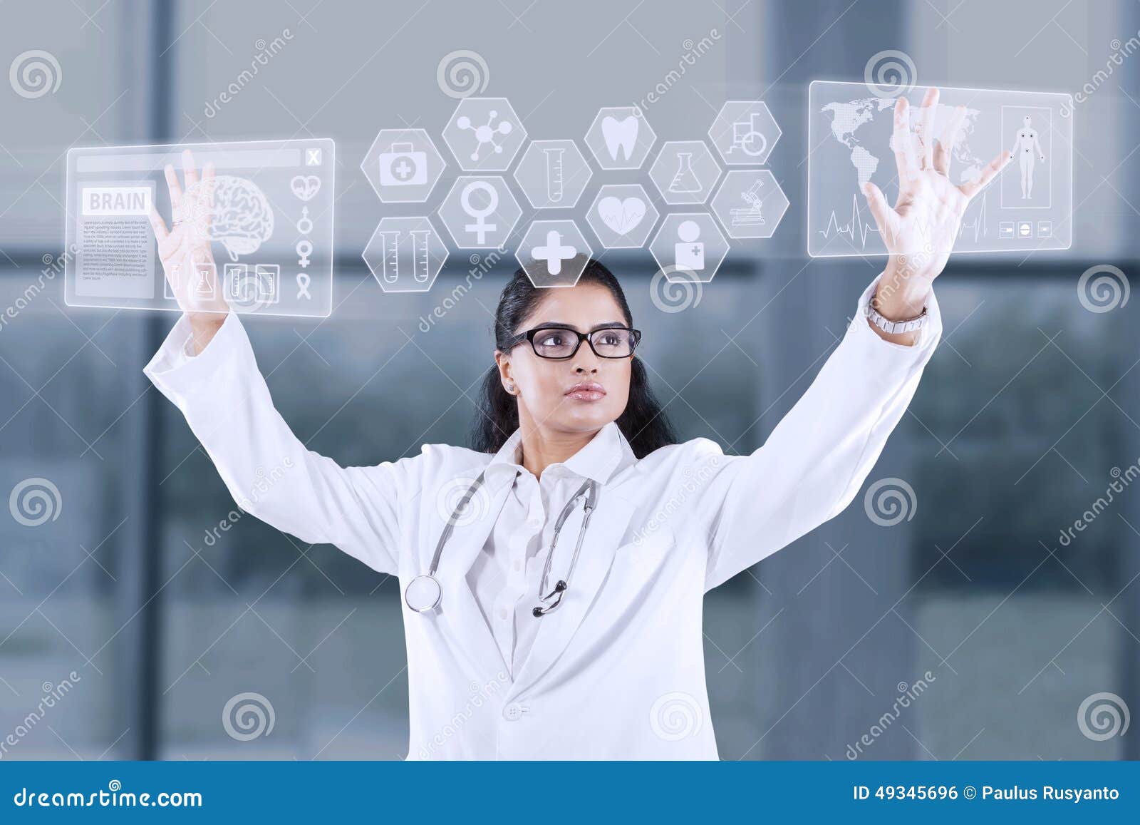Doctor Using Touch Screen Interface Stock Photo - Image of modern ...