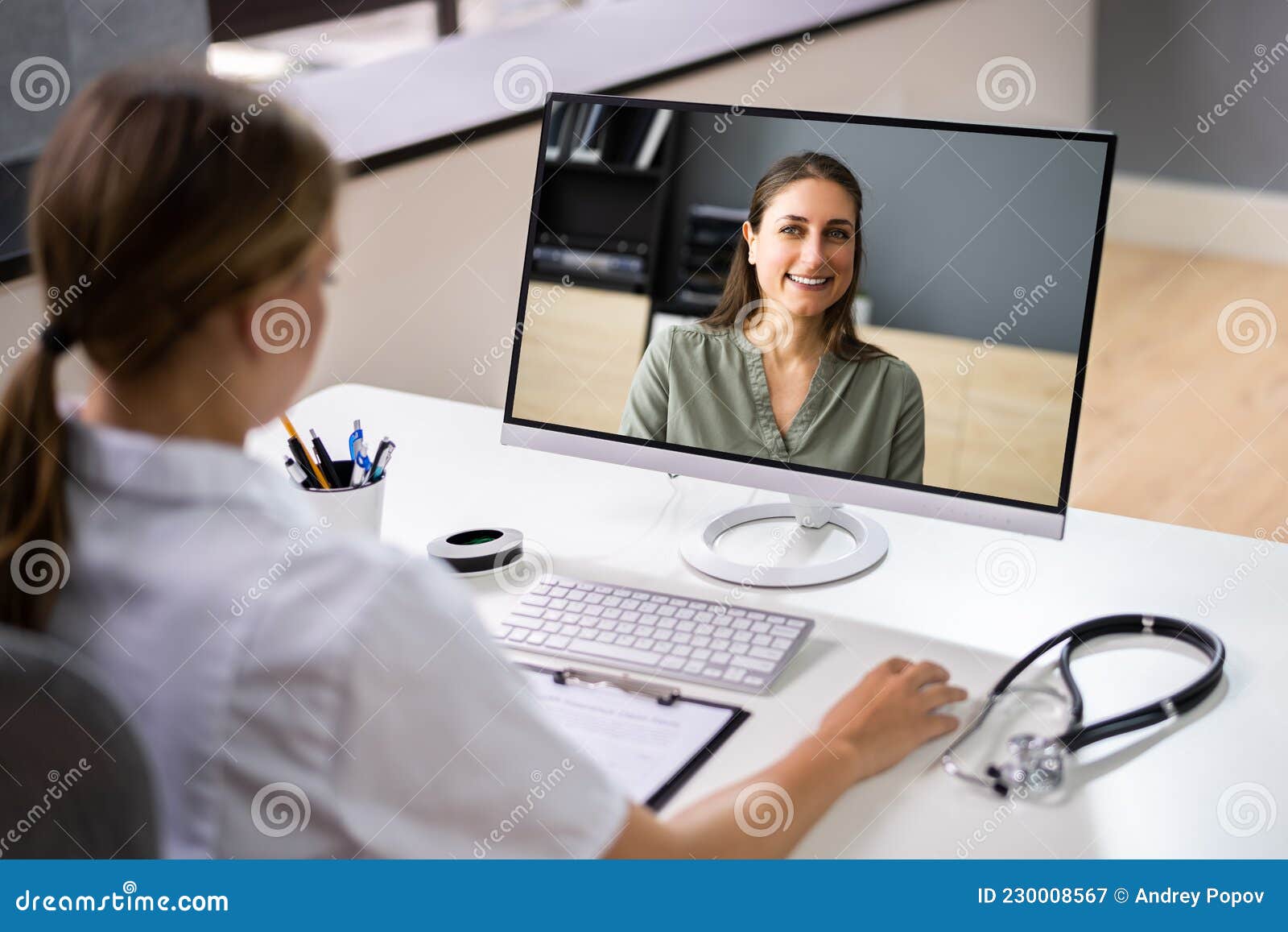 Doctor in Video Conference Call Stock Image - Image of girl ...