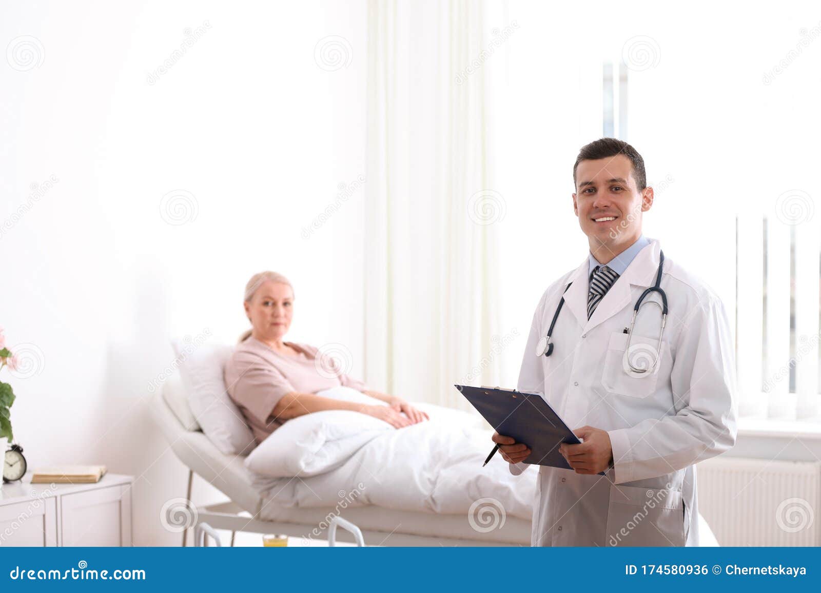 Doctor Visiting His Patient in Hospital Stock Photo - Image of medicine ...