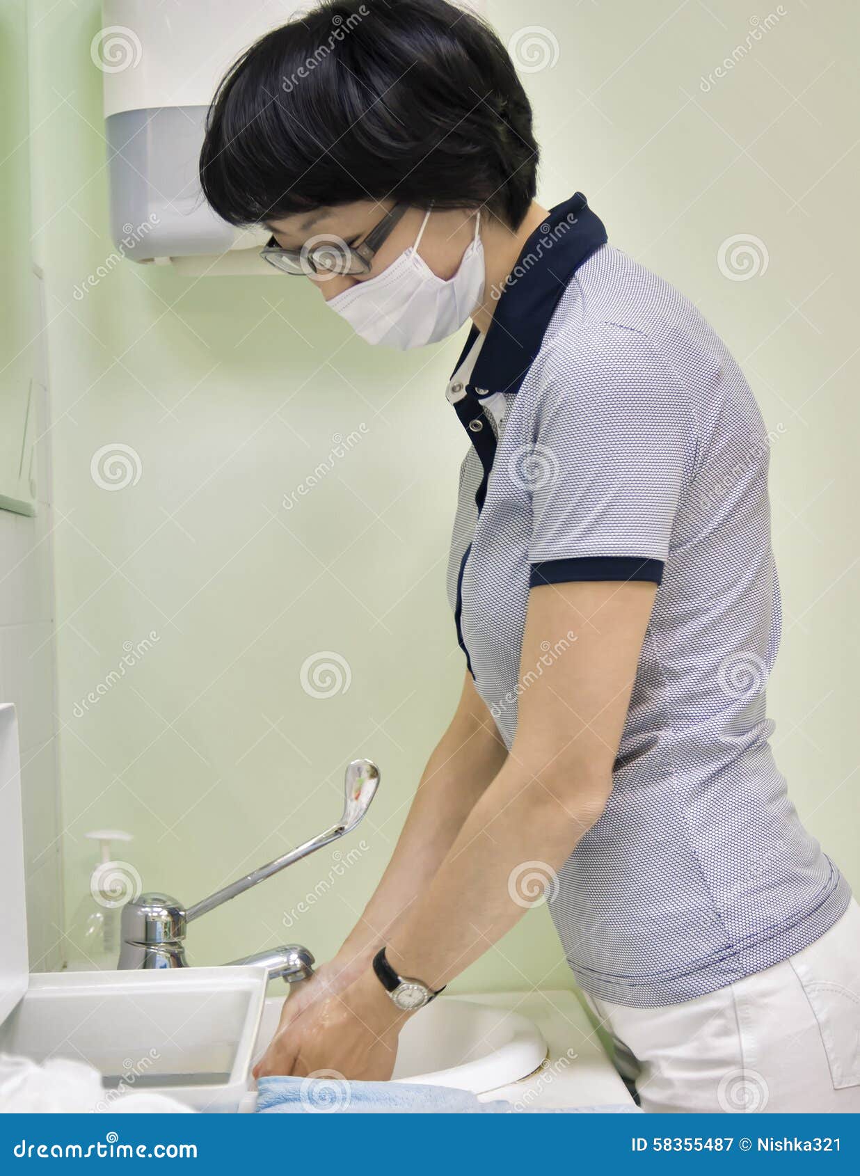 Doctor washing hands stock image. Image of brunette, health - 58355487