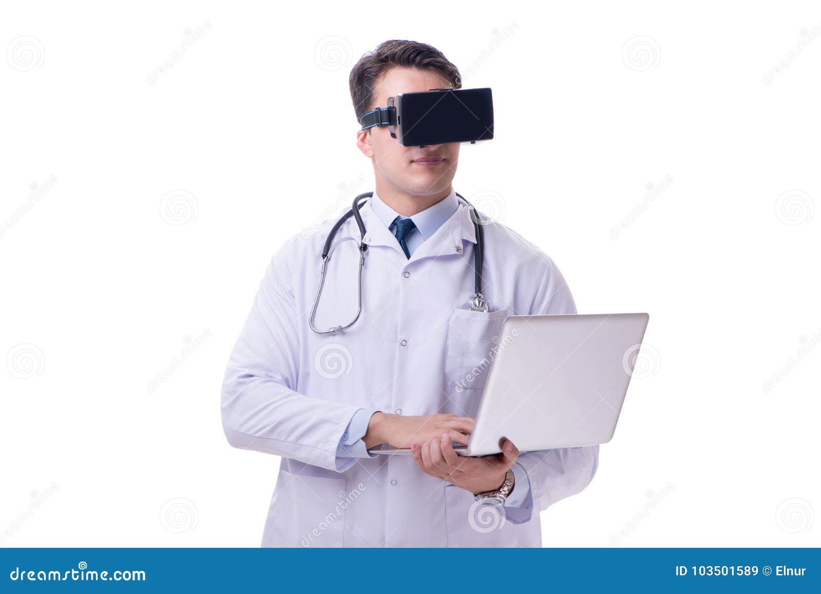 Doctor Wearing a Vr Virtual Reality Headset Isolated on White Ba Stock ...