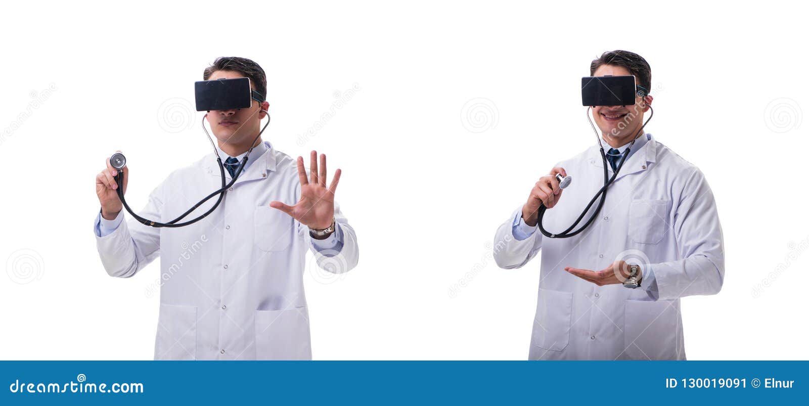 Doctor Wearing a Vr Virtual Reality Headset Isolated on White Ba Stock ...