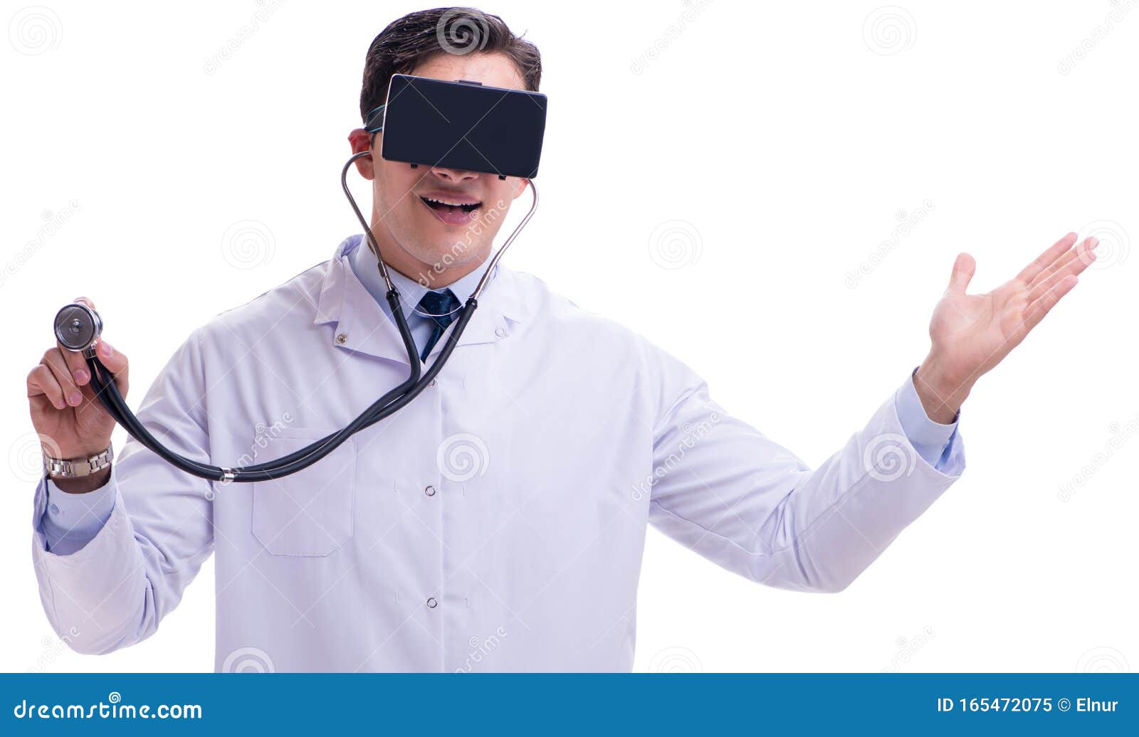 Doctor Wearing A Vr Virtual Reality Headset Isolated On White Ba Stock ...