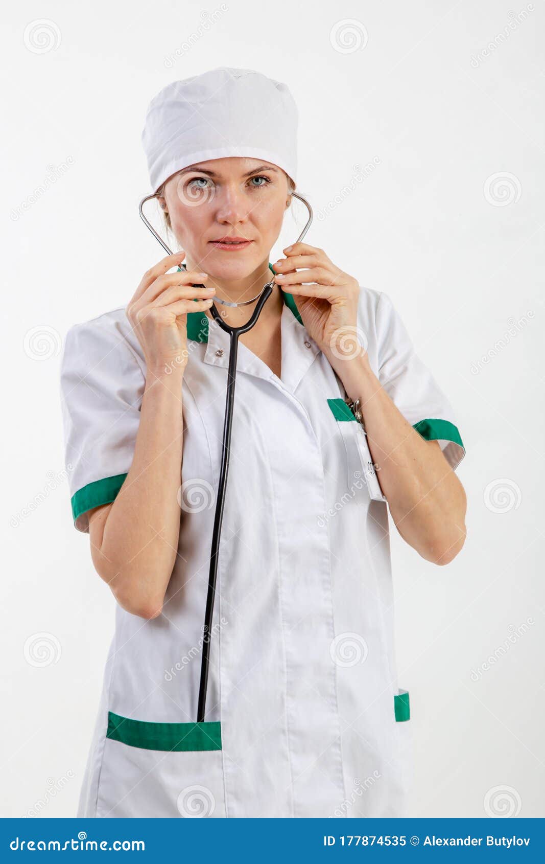Doctor in a White Robe with a Stethoscope in His Hands Stock Image ...