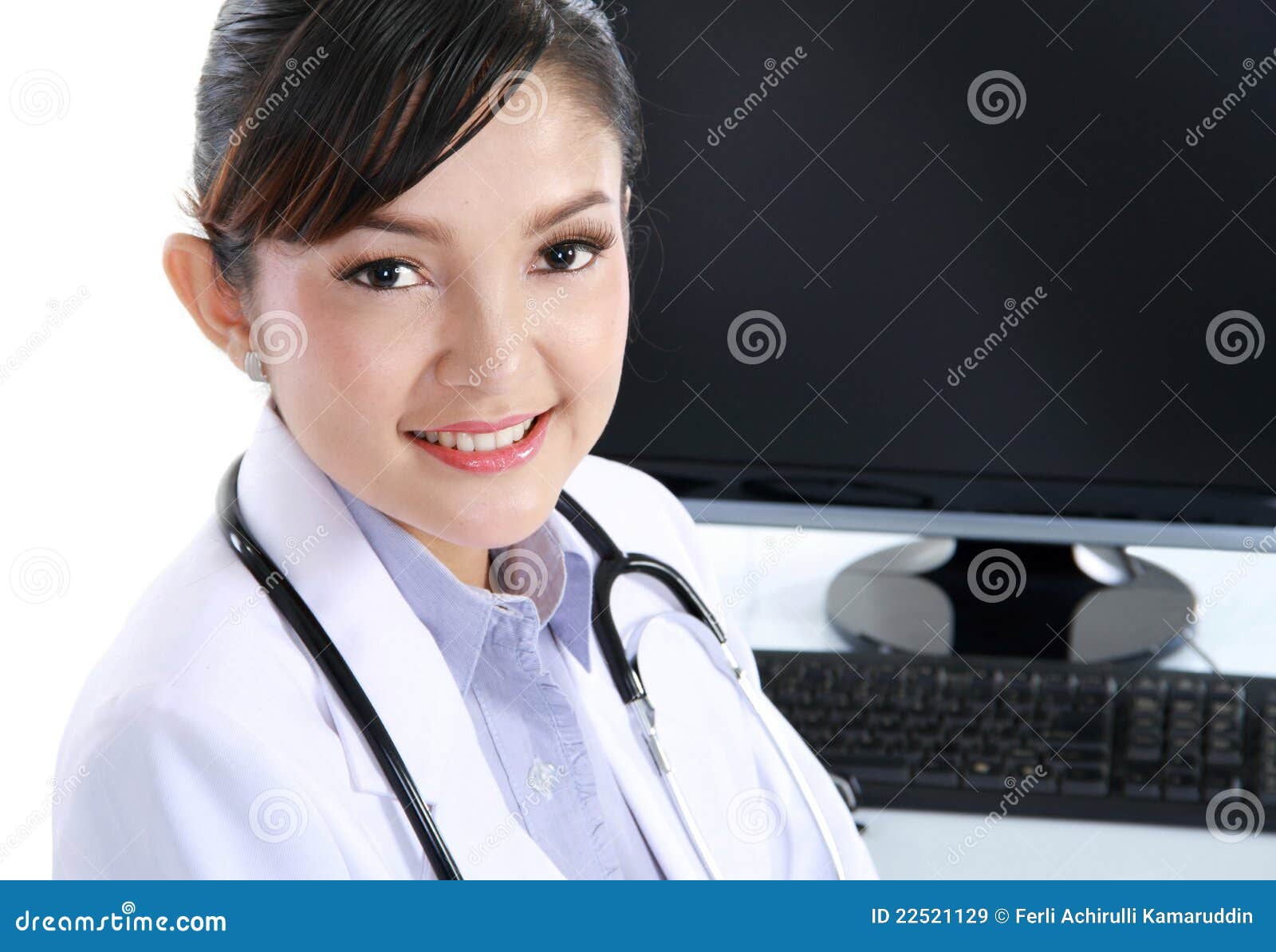 Doctor woman with computer stock image. Image of happy - 22521129