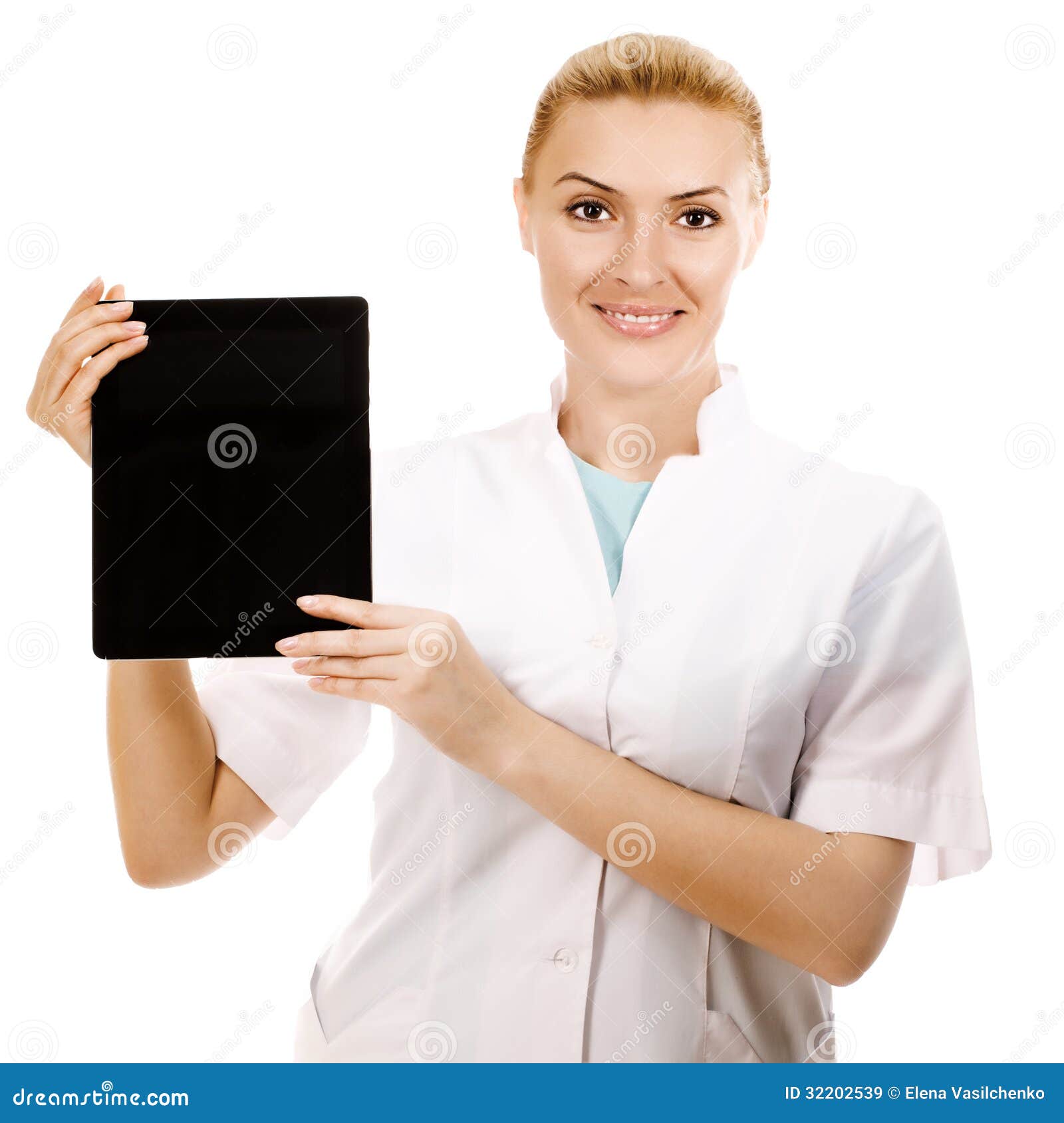 Doctor Woman Holding IPAD and Smiling Stock Image - Image of adult ...